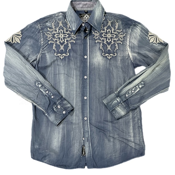 Roar | Shirts | Roar No Excuses Embroidered Denim Wash Long Sleeve ...